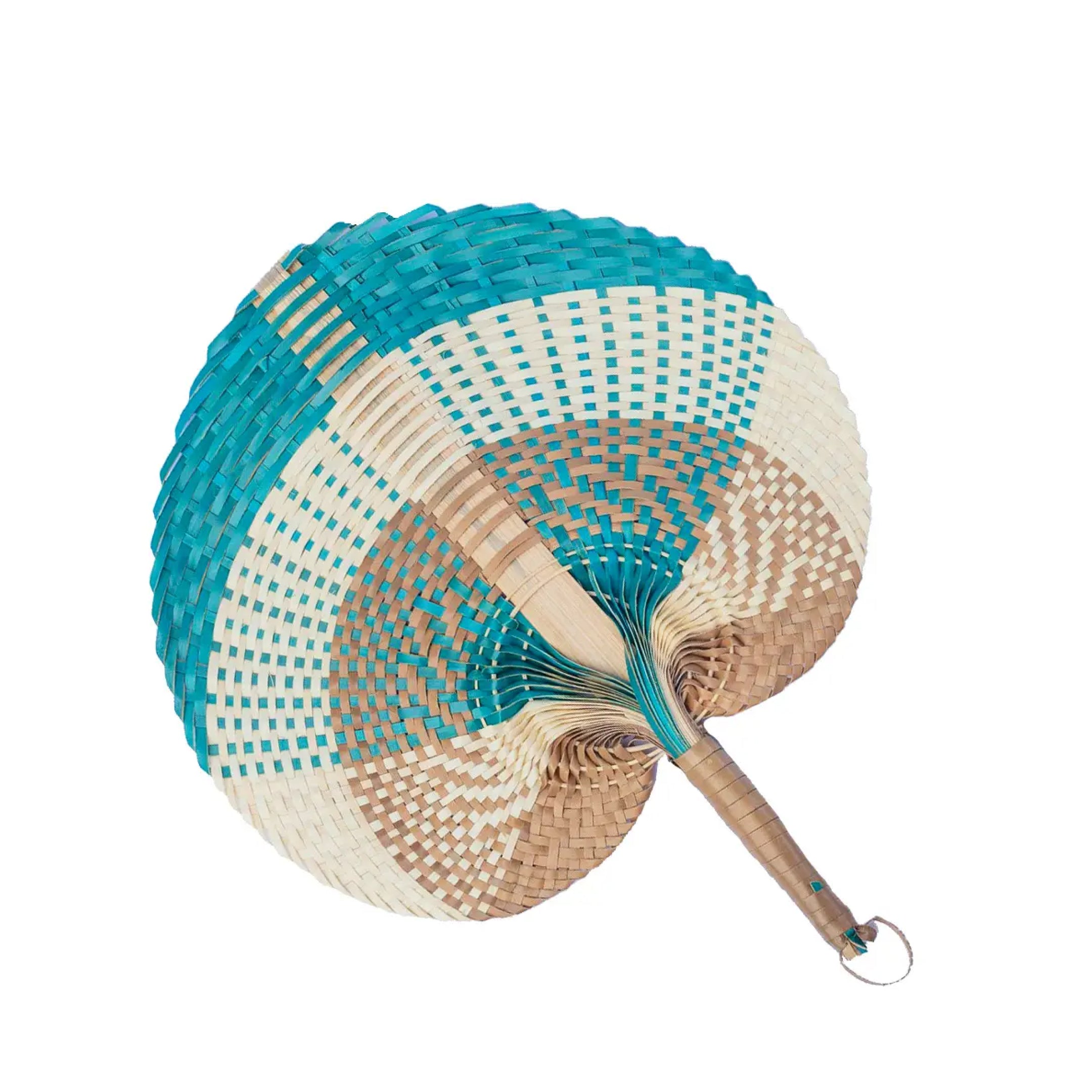 Raffia Rattan Wicker Woven Straw Hand Fan Natural Brown Turquoise ...